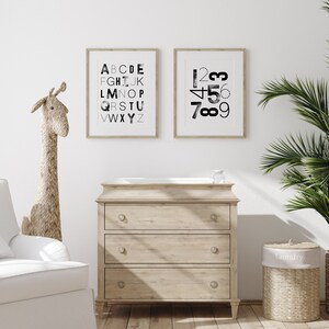 Set of 2 Prints, Alphabet and Numbers Printable, Neutral Nursery Decor ...