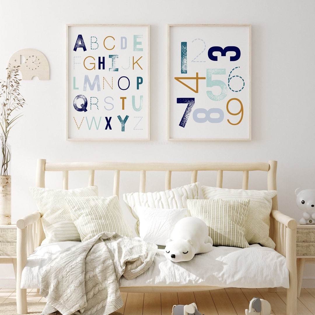 Set of 2 Prints, Alphabet and Numbers, Alphabet Poster, Baby Boy ...