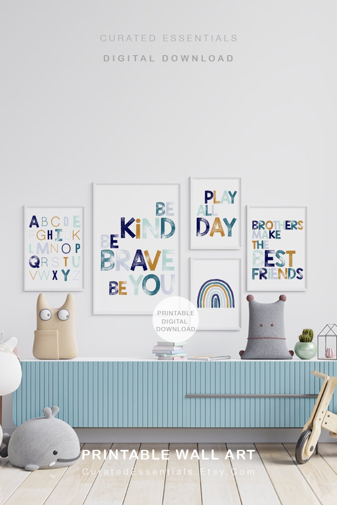 Set of 5 Prints Alphabet Poster Printable Wall Art Boys - Etsy