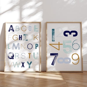 Set of 2 Prints, Alphabet and Numbers, Alphabet Poster, Baby Boy ...