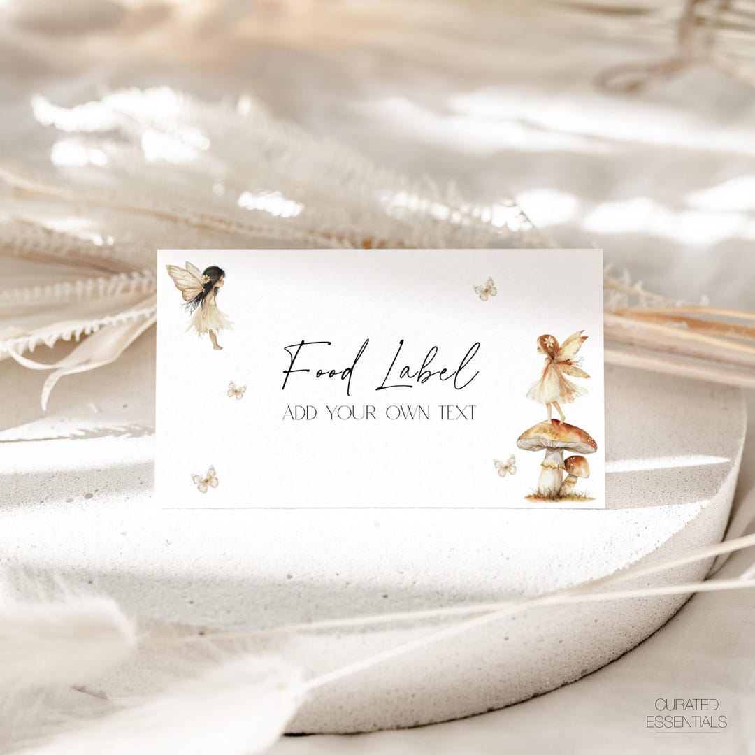 Fairy First Birthday Food Labels, Enchanted Party Place Cards, Boho ...