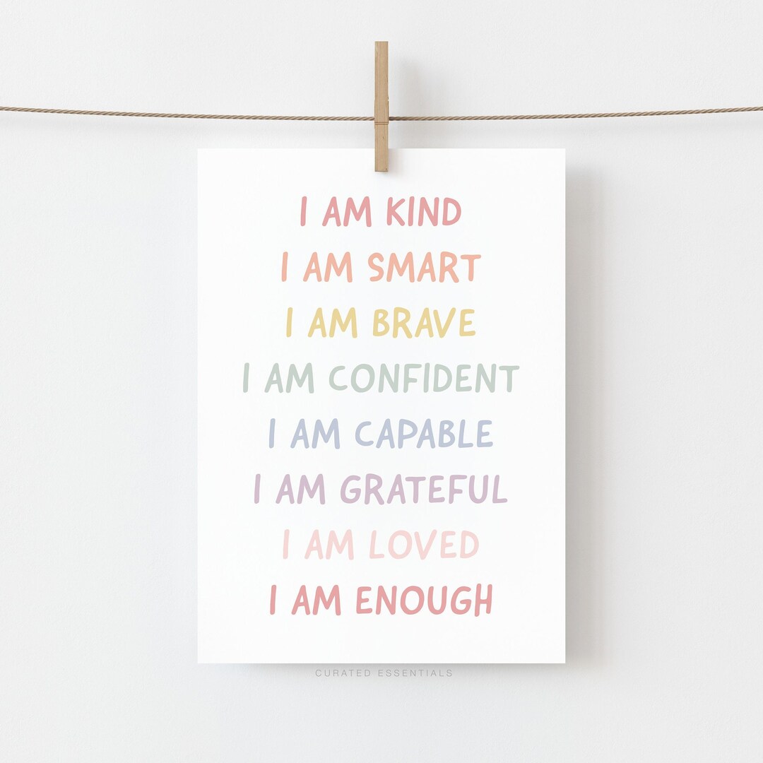 Rainbow Affirmations Wall Art, PRINTABLE Wall Art, I Am Kind Smart ...