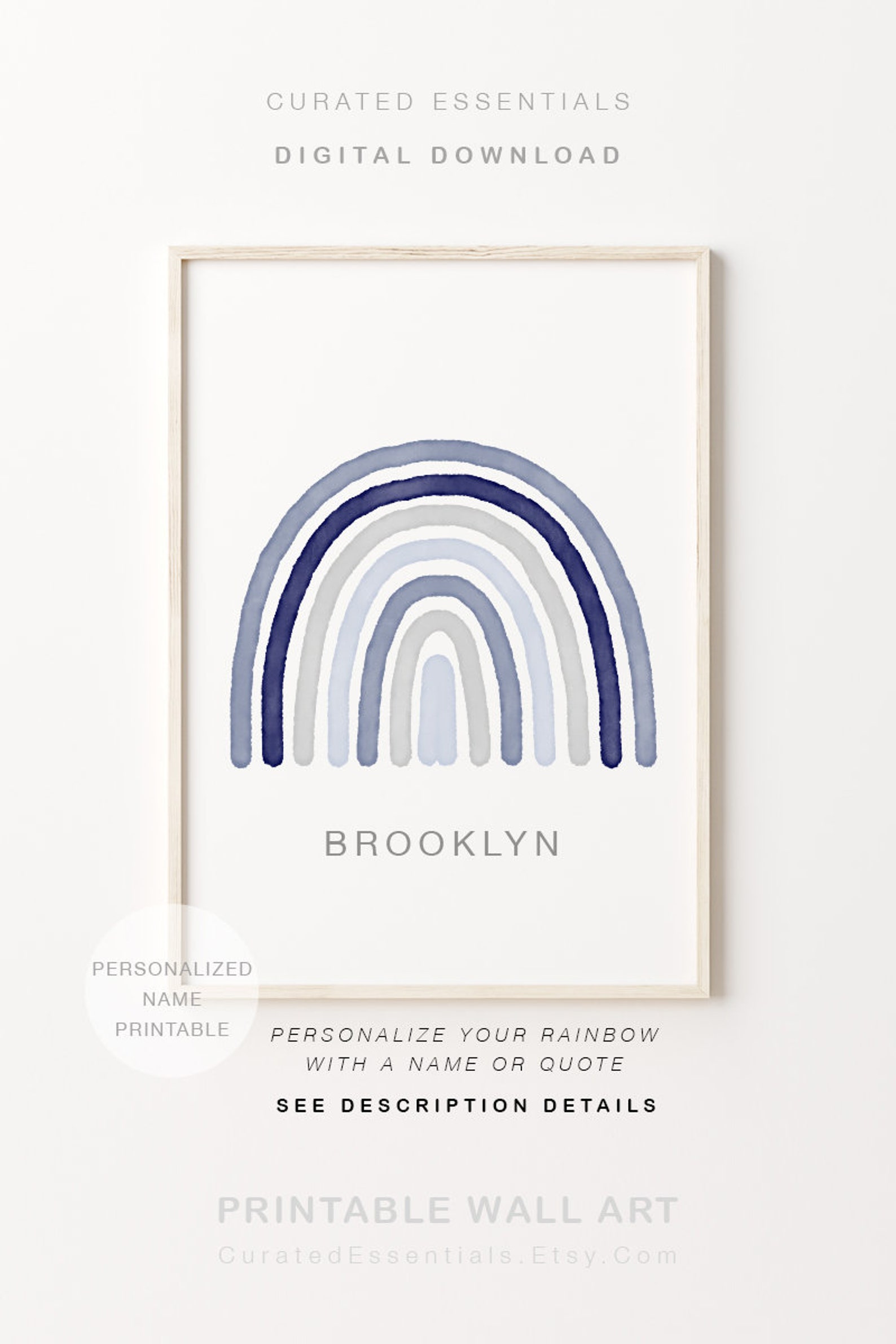 Blue Rainbow Art Print, Printable Wall Art, Rainbow Nursery Decor, Kids ...