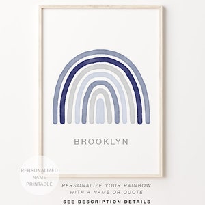 Blue Rainbow Art Print, Printable Wall Art, Rainbow Nursery Decor, Kids ...