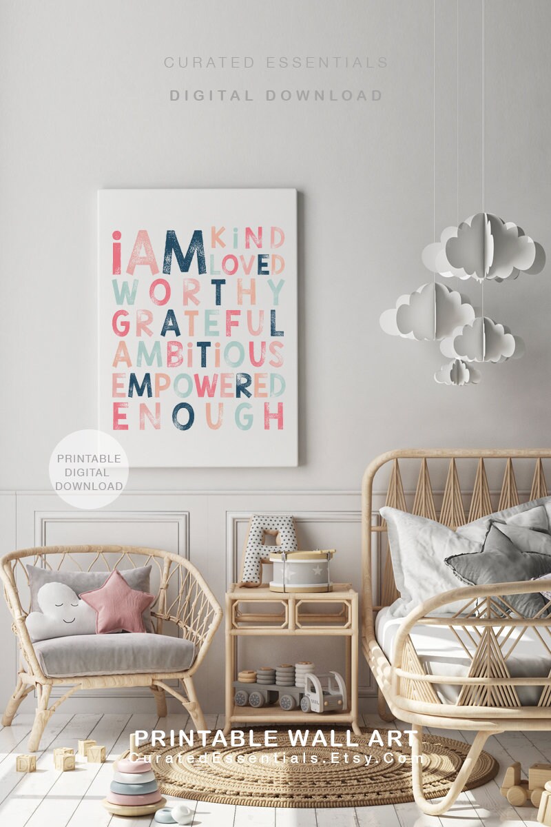 Kids Affirmations Printable Wall Art I Am Enough Empowering - Etsy