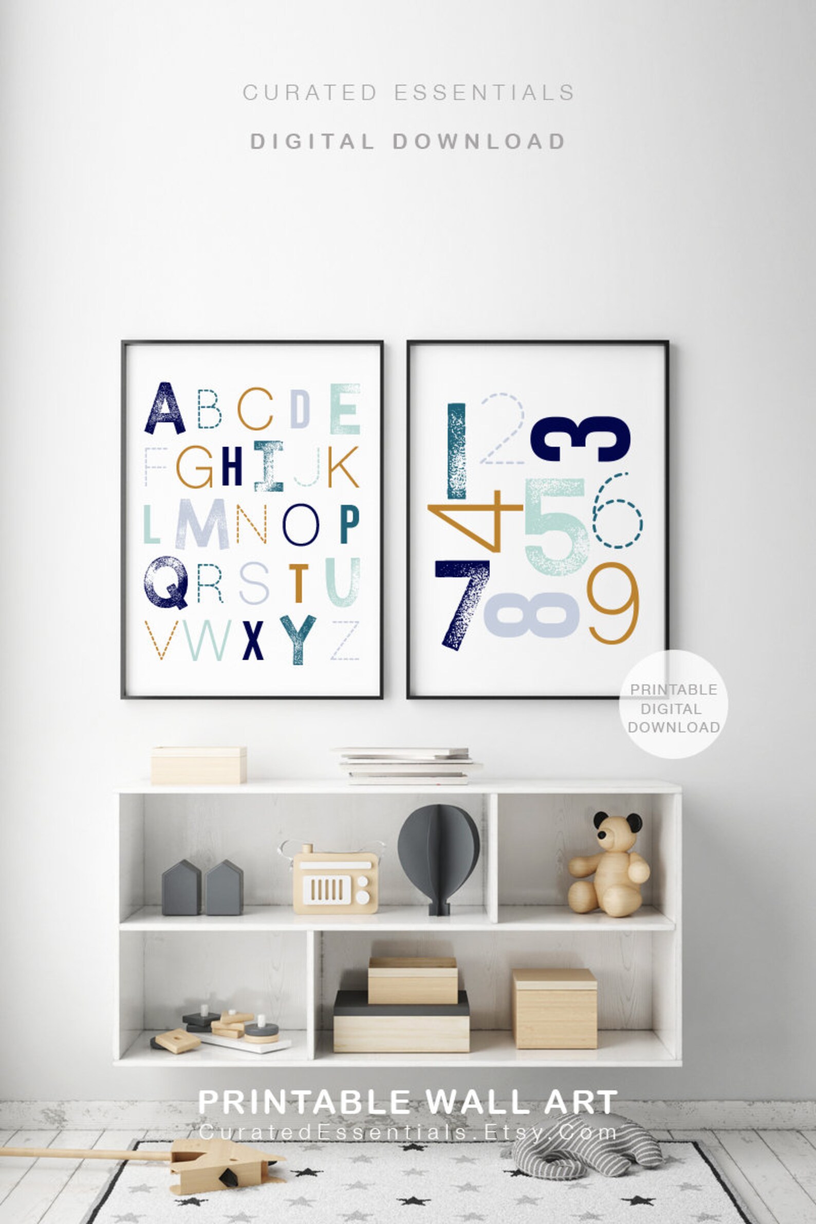 Set of 2 Prints Alphabet and Numbers Alphabet Poster Baby - Etsy