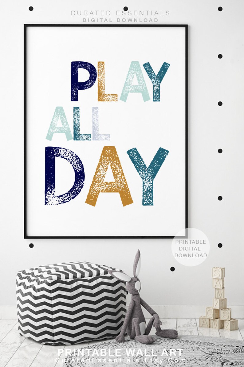 Play All Day Print, Playroom Decor, Printable Wall Art, Nursery Decor ...