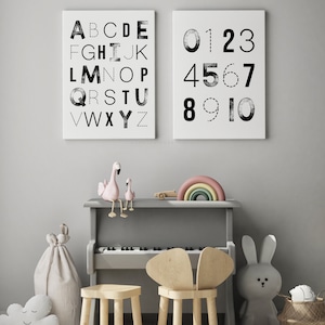 Black and White Alphabet and Numbers Set of 2 Prints - Etsy