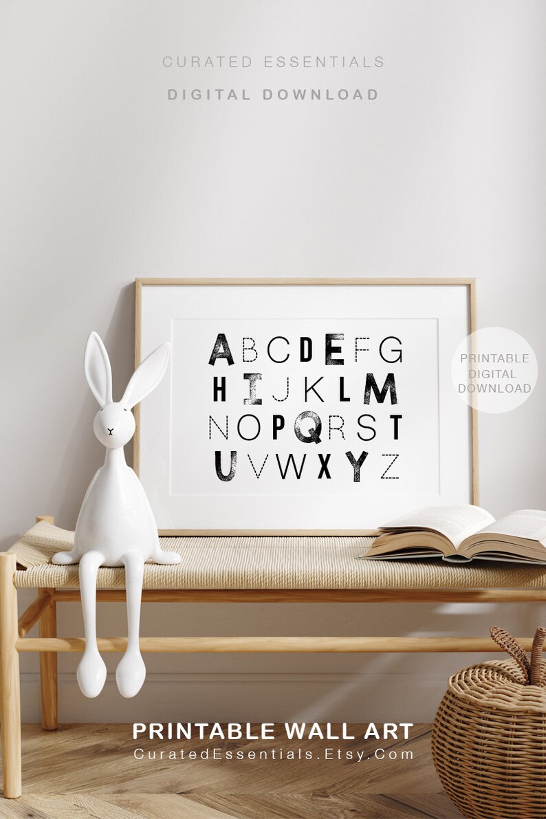 Black and White Alphabet DIGITAL PRINT Kids Monochrome Wall - Etsy
