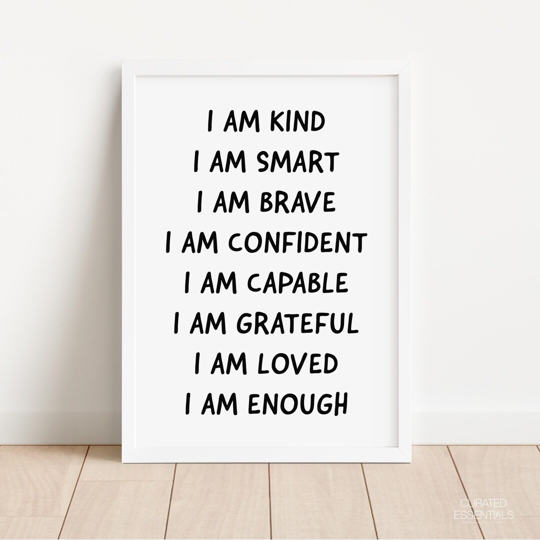 Affirmations Print for Kids, I Am Kind Smart Loved, PRINTABLE Wall Art ...