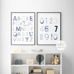 Blue Alphabet and Numbers Set of 2 Printable Wall Art - Etsy