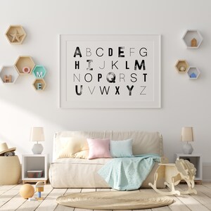 Black and White Alphabet DIGITAL PRINT, Kids Horizontal ABC Print ...