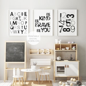 Black and White Alphabet Poster Monochrome Alphabet - Etsy