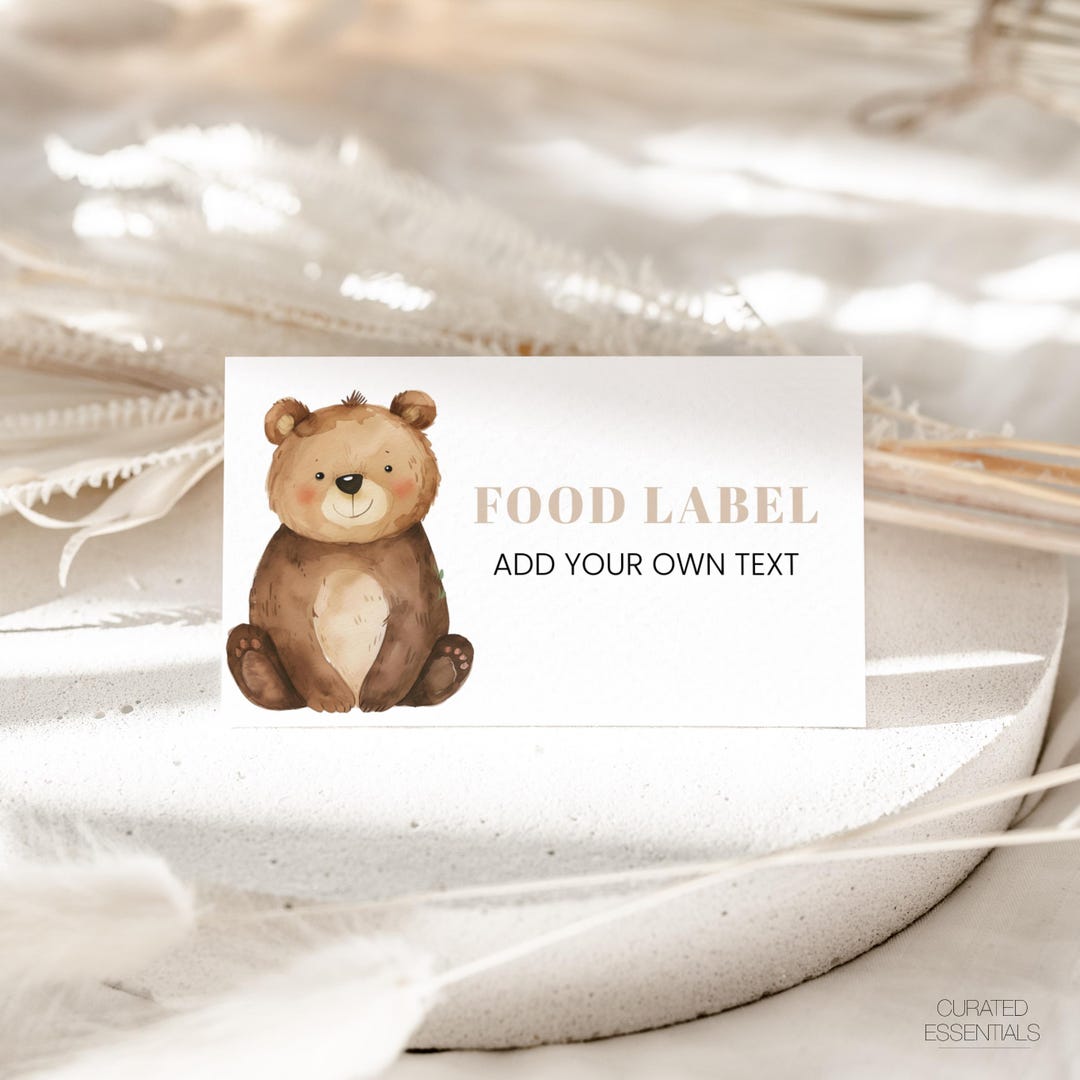 Beary First Birthday Food Labels | Bear Party Food Tent Cards | Flat ...