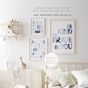 Be Kind Be Brave Be You Print, Printable Wall Art, Blue Wall Art for ...