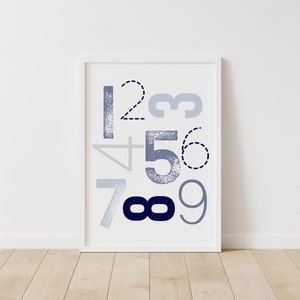 Set of 2 Prints, Blue Alphabet and Numbers Prints, Nursery Decor ...