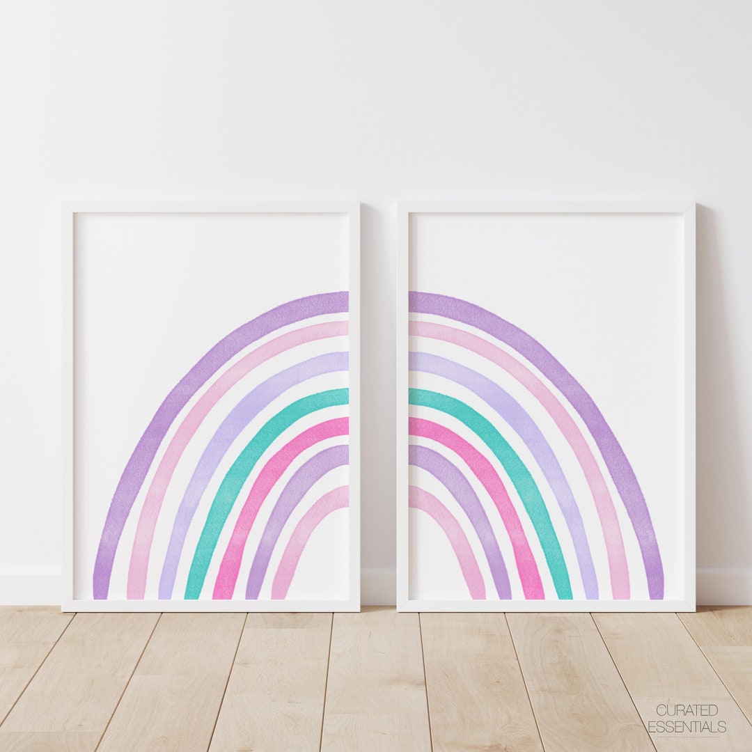 Purple Pink Rainbow Wall Art Set of 2 Prints, PRINTABLE Wall Art, Kids ...