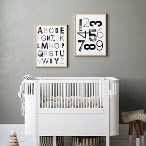 Set of 2 Prints, Alphabet and Numbers Printable, Neutral Nursery Decor ...