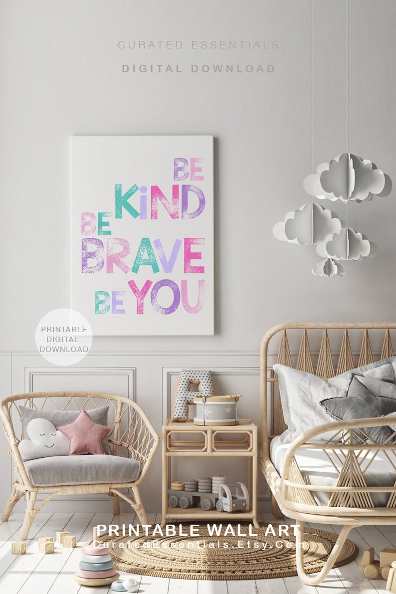 Be Kind Be Brave Be You Print in Purple Pink Printable Wall | Etsy