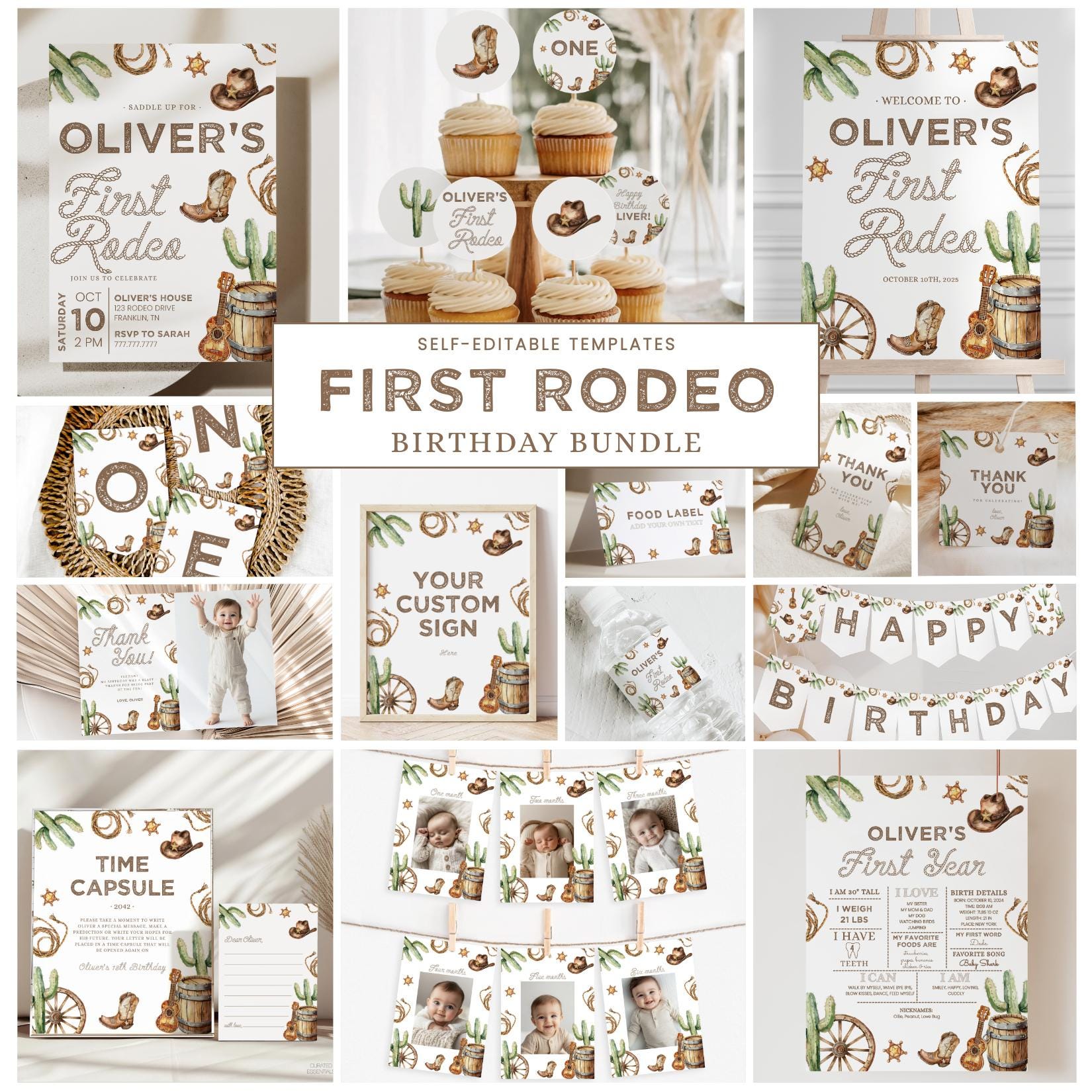 Editable First Rodeo Time Capsule, First Birthday Party Template ...