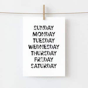 Days of the Week Poster, PRINTABLE Educational Wall Art, Minimalist ...