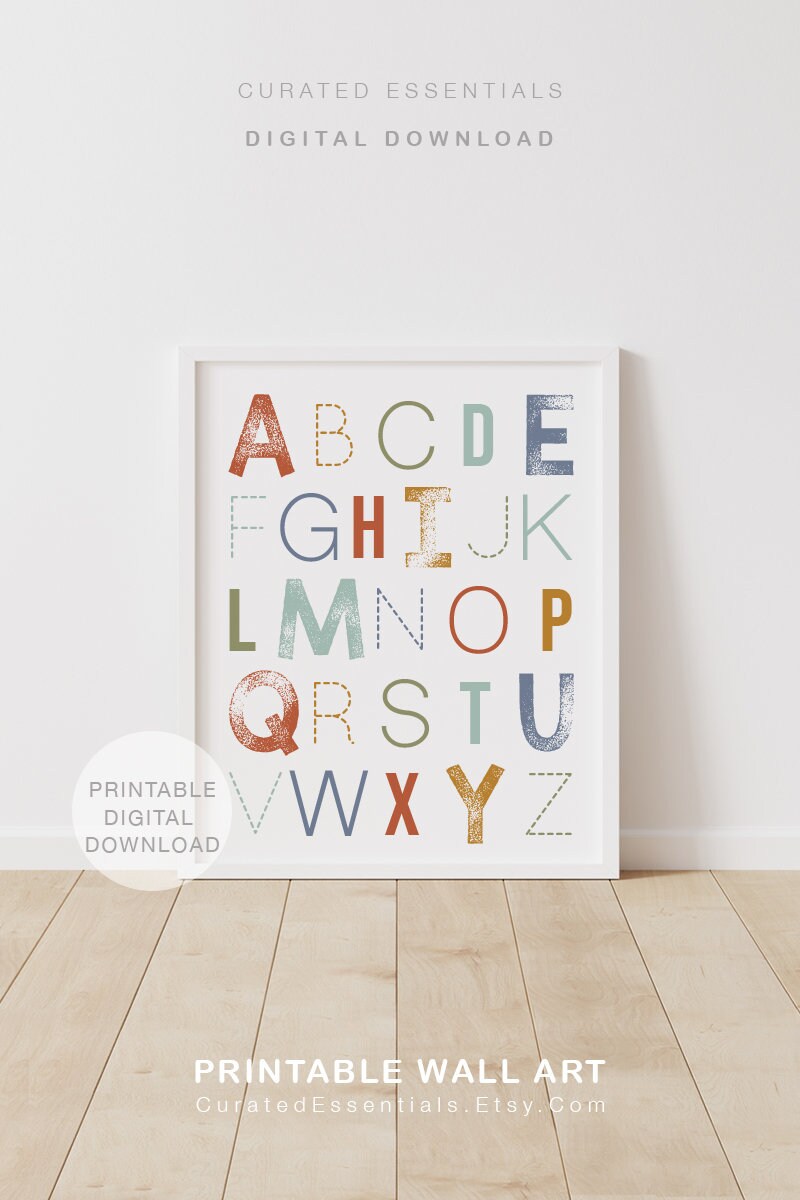 Neutral Alphabet Poster Printable Wall Art Earth Tones | Etsy