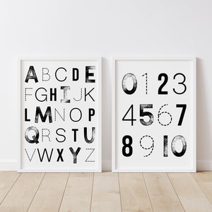 Black and White Alphabet and Numbers Set of 2 Prints - Etsy