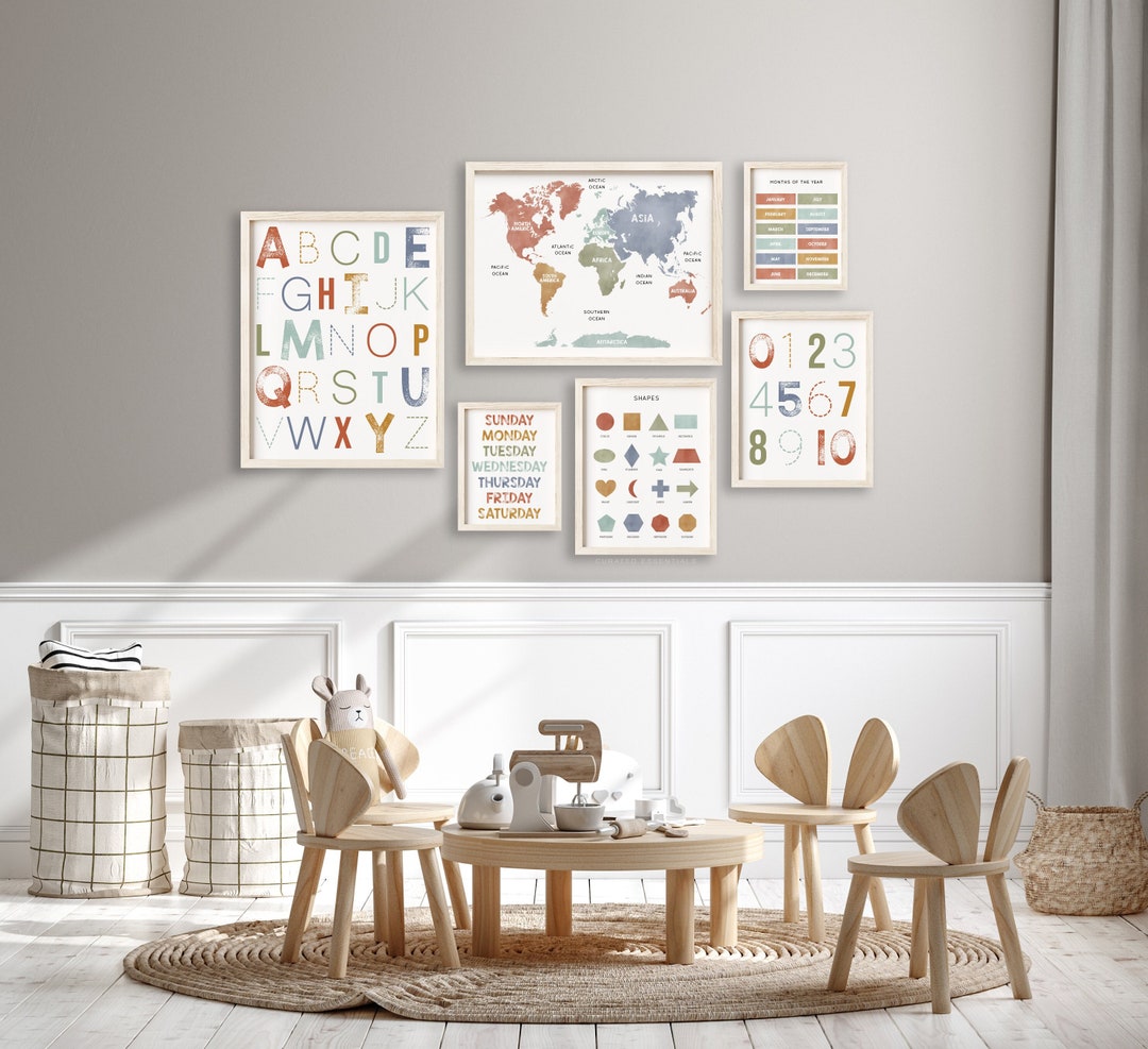 Earthy Neutral Educational PRINTABLE Wall Art Set of 6, Kids Room Decor ...