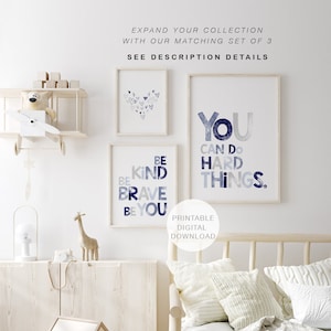 Be Kind Be Brave Be You Print, Printable Wall Art, Blue Wall Art for ...