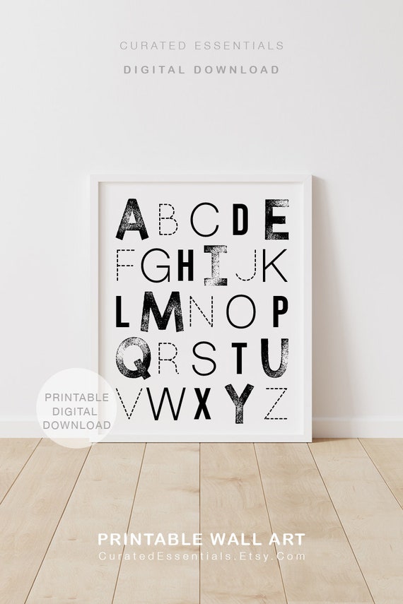 Black and White Alphabet Poster Monochrome Alphabet - Etsy