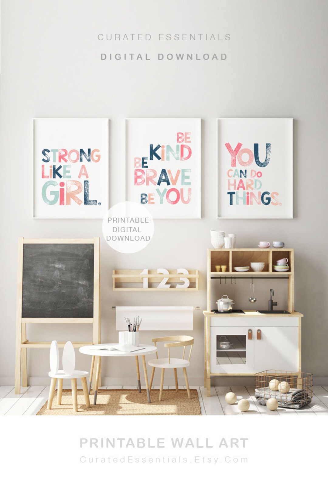 Set of 3 Girl Power Quotes Strong Like a Girl Be Kind Be - Etsy