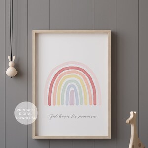 Pastel Rainbow Print, Christian Wall Art, God Keeps His Promises ...