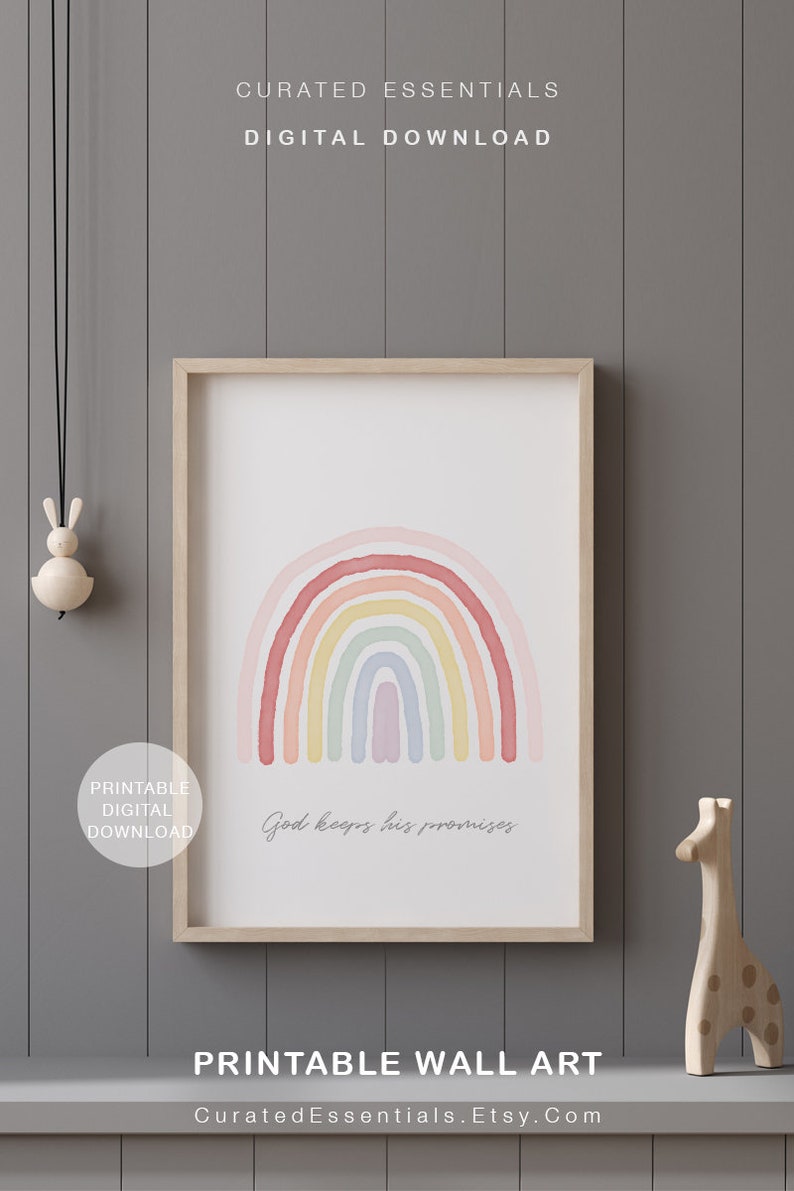 Pastel Rainbow Print Christian Wall Art God Keeps His - Etsy