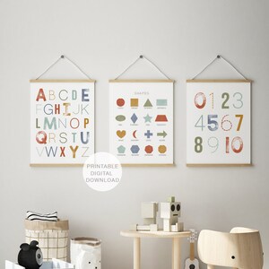 Boho Earthy Neutral Playroom Wall Decor, Educational Posters Set of 3 ...