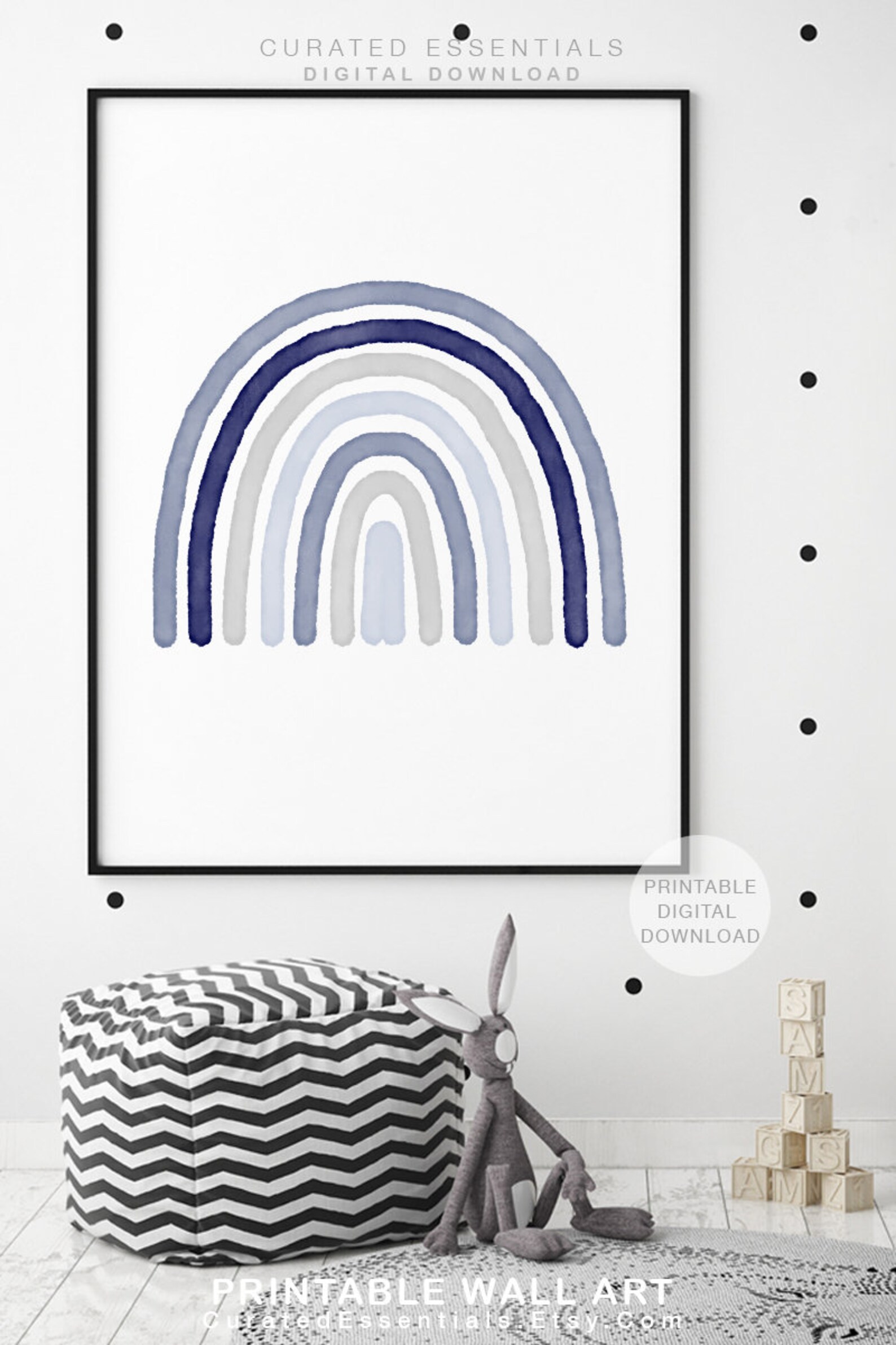 Blue Rainbow Art Print, Printable Wall Art, Rainbow Nursery Decor, Kids ...
