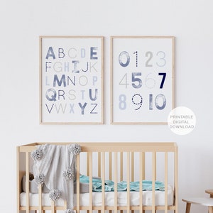 Blue Alphabet and Numbers Set of 2 Printable Wall Art - Etsy