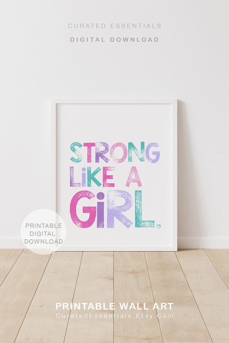 Purple & Pink Girls Set of 5 Prints, Printable Wall Art, Empowering ...