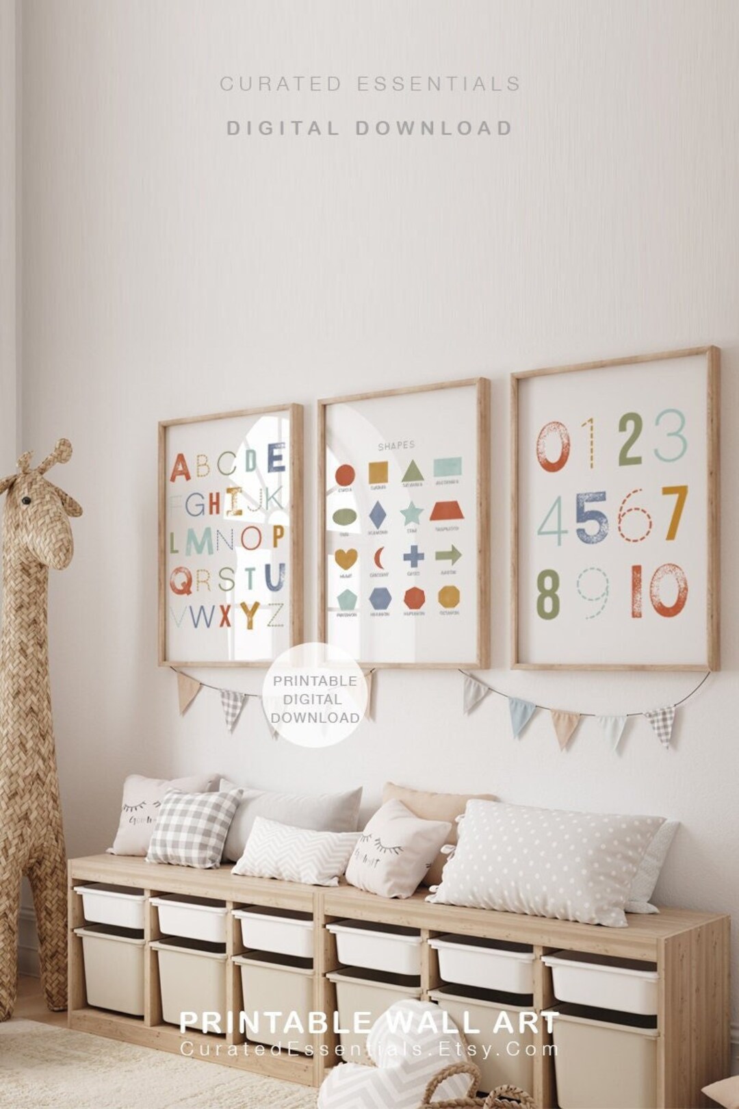 Boho Earthy Neutral Playroom Wall Decor, Educational Posters Set of 3 ...
