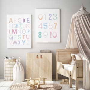 Pink Rainbow Alphabet and Numbers Set of 2 Prints, Educational ...