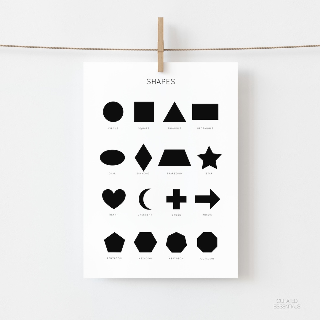 Shapes Print, Black and White Printable Wall Art, Montessori Poster ...