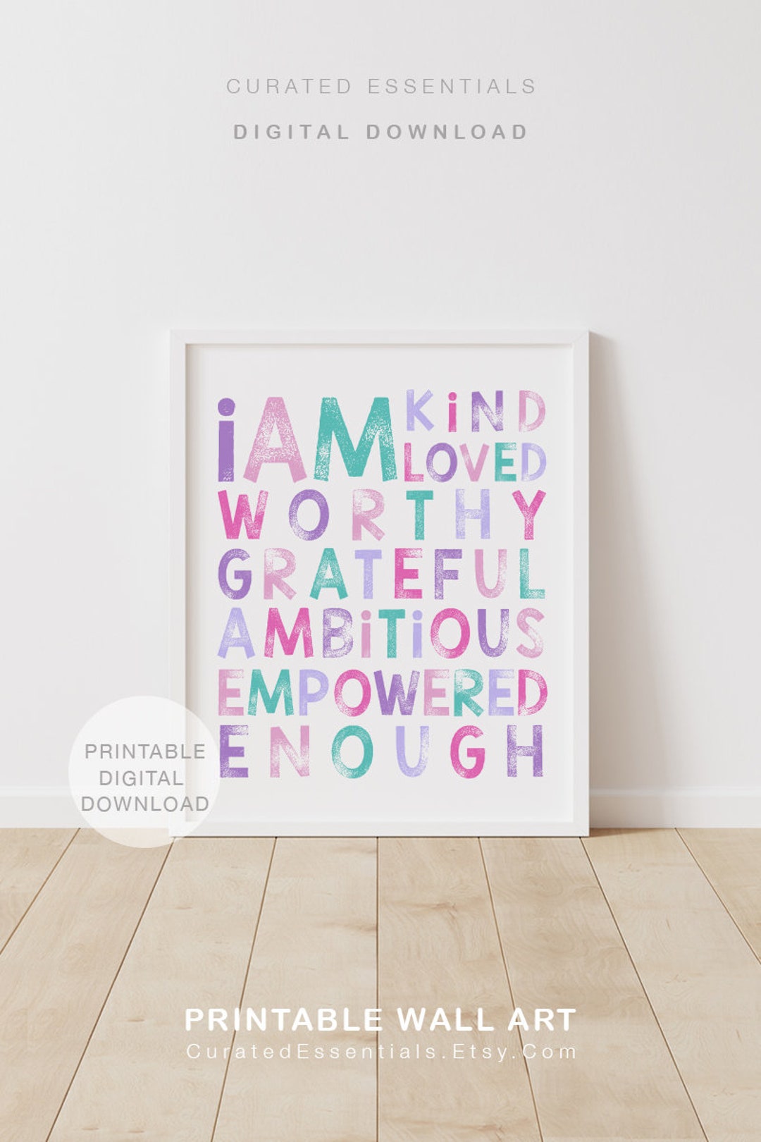 Affirmations for Kids, Printable Wall Art, I Am Enough, Empowering ...