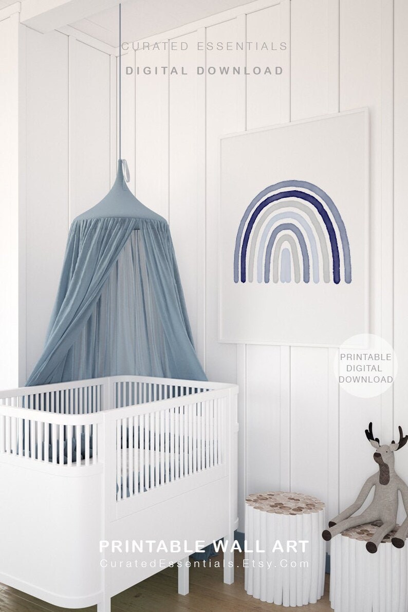 Blue Rainbow Art Print, Printable Wall Art, Rainbow Nursery Decor, Kids ...