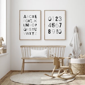 Black and White Alphabet and Numbers Set of 2 Prints - Etsy