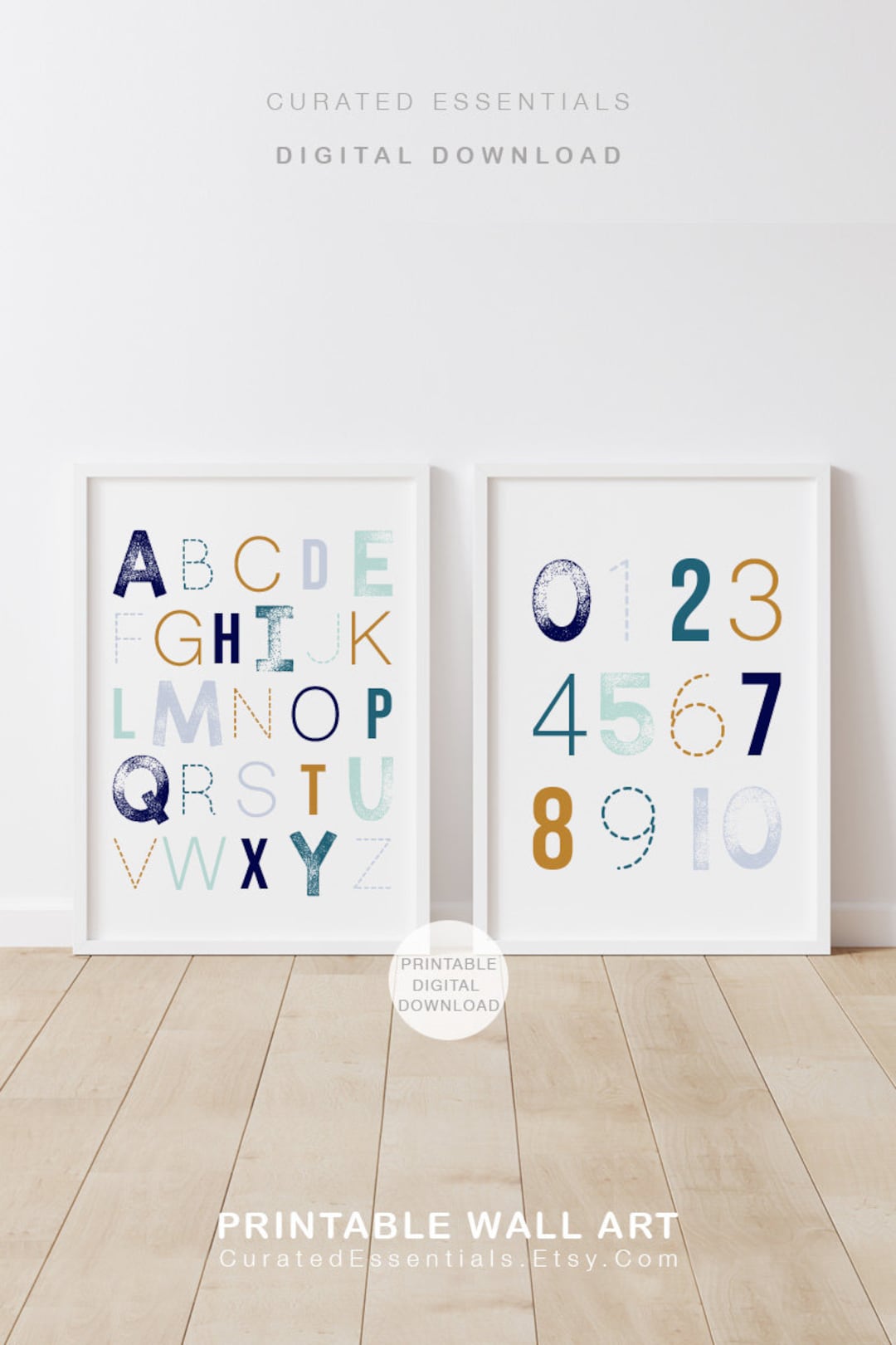 Alphabet and Numbers Set of 2 Printable Wall Art Playroom - Etsy