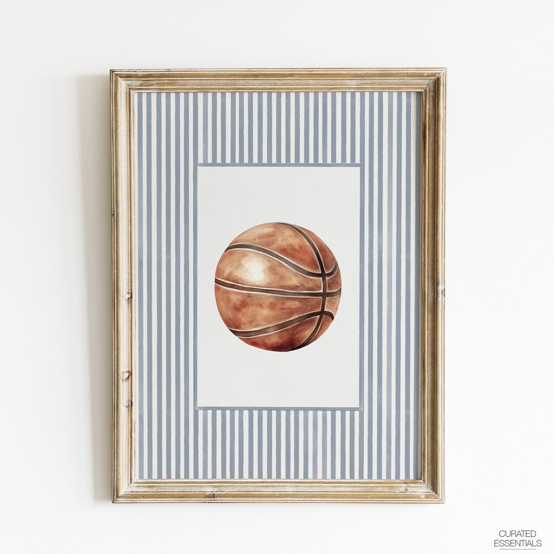 Basketball Wall Art, Blue Sports Print, Vintage Stripes Basketball ...