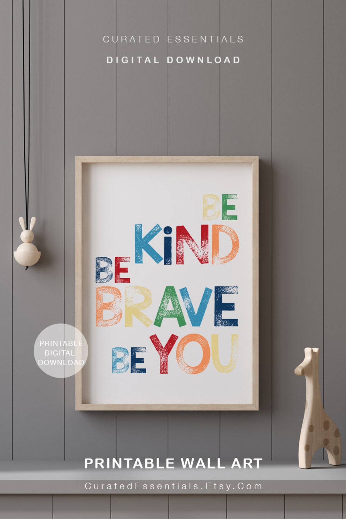 Rainbow Be Kind Be Brave Be You Print Printable Wall Art | Etsy