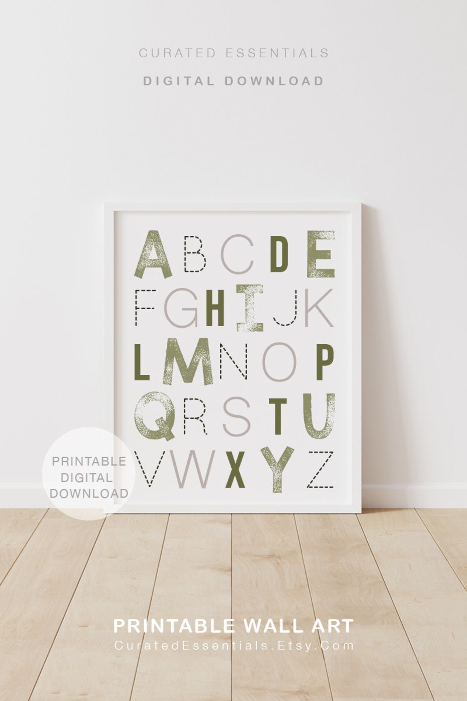Set of 2 Prints Green Alphabet and Numbers Printable Nursery | Etsy