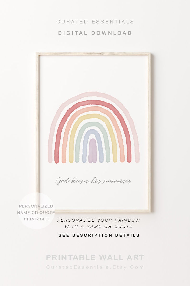 Pastel Rainbow Print Christian Wall Art God Keeps His - Etsy