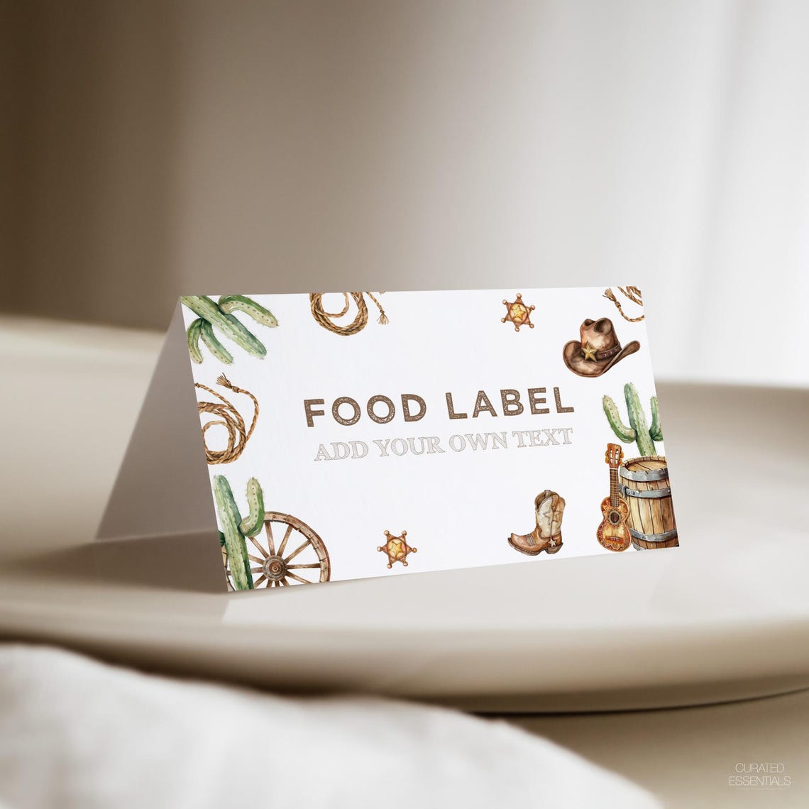 Editable First Rodeo Food Label Cowboy Birthday Party Place Card ...