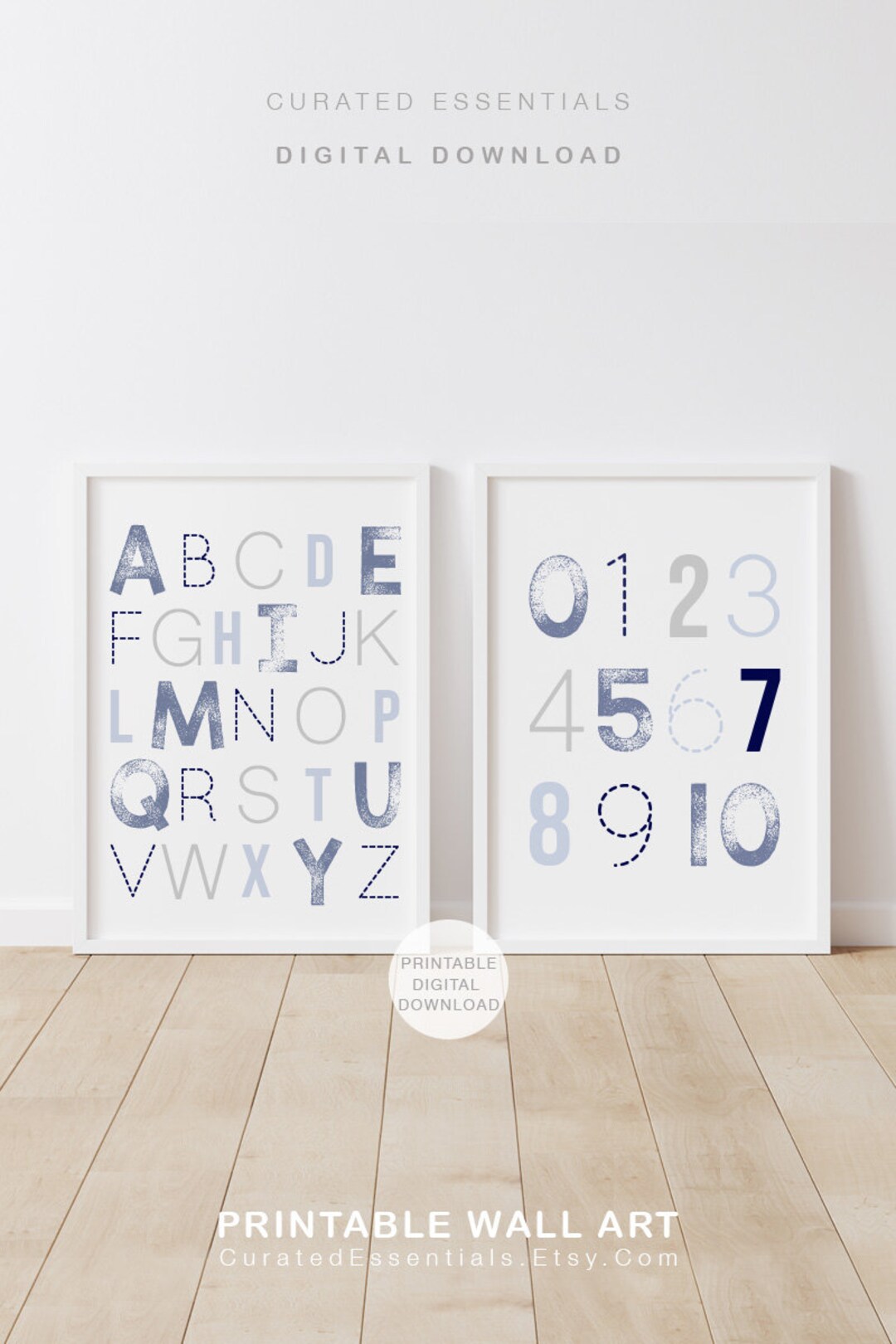 Blue Alphabet and Numbers Set of 2 Printable Wall Art - Etsy